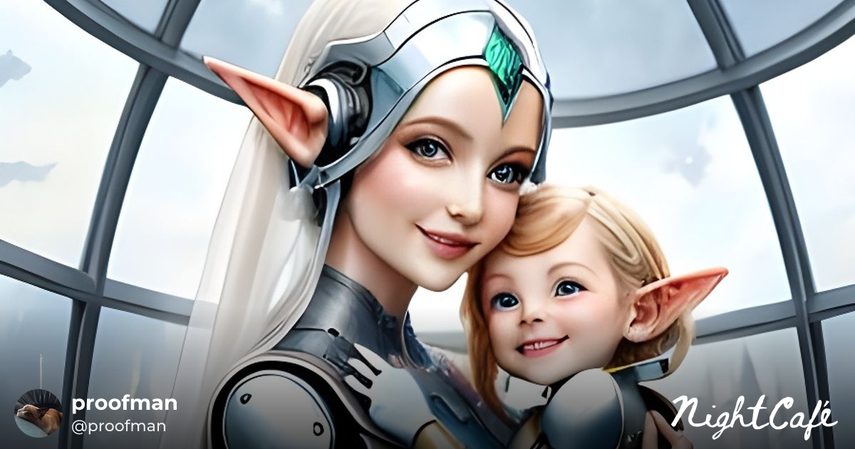 Robot Elven Family - Robot Elf Family Portrait in Watercolor...