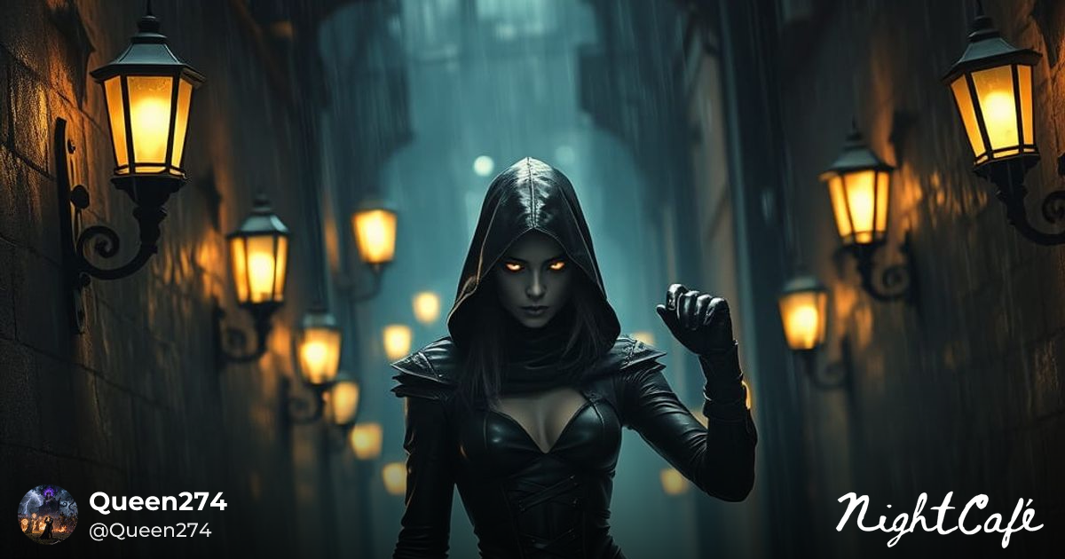 Ethereal Shadow Assassin in Rain-Slicked Alleyway - AI Art