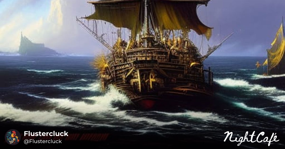 fantasy, sci-fi, dystopian, a steampunk, pirate ship moving fast in ...