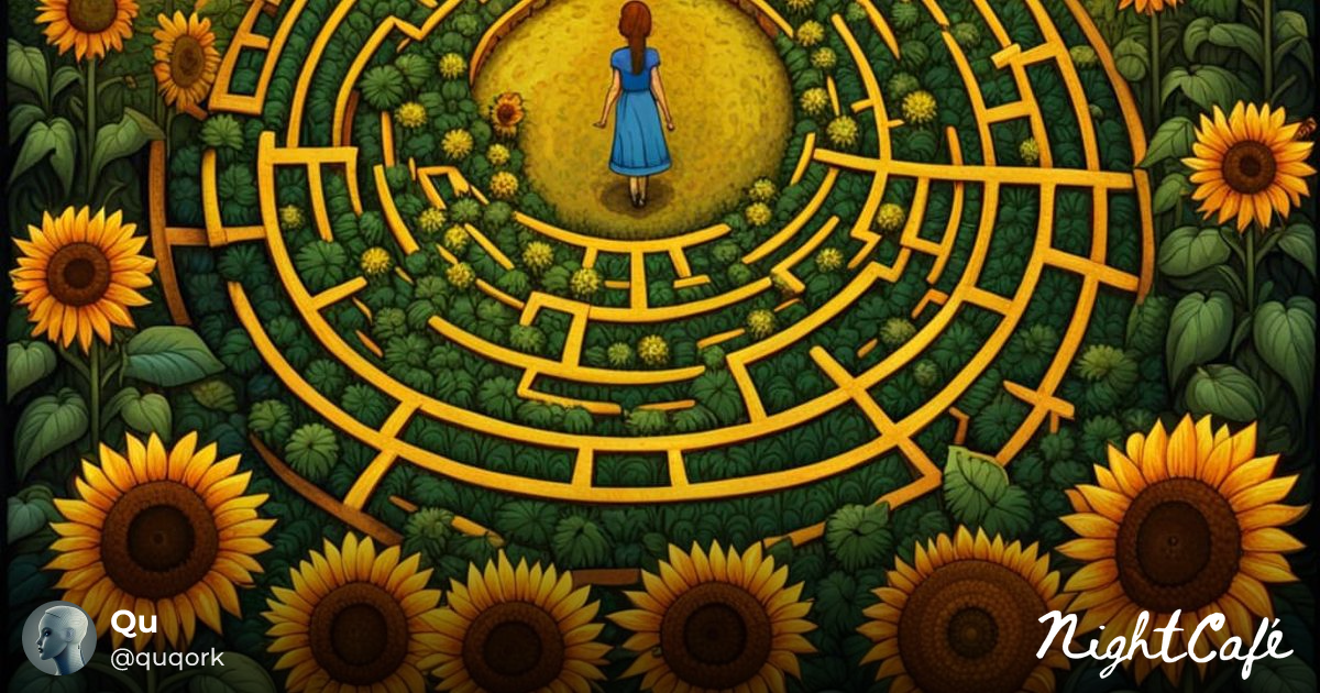 Sunflower Maze with Medieval Tower, Fairytale Illu... - AI Art