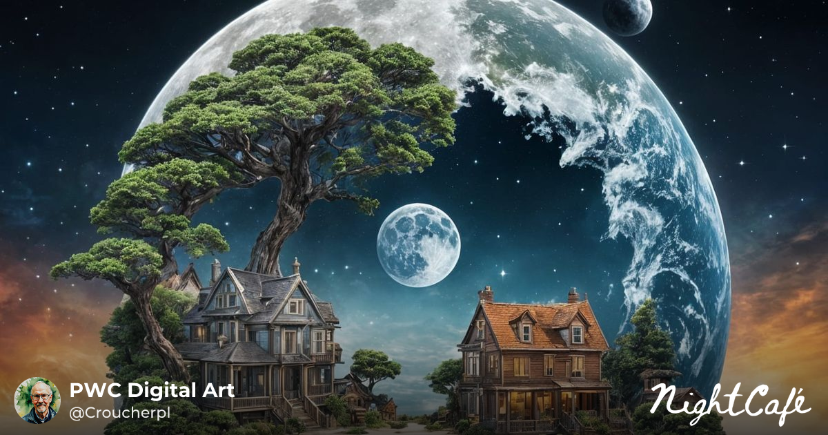 Spherical Workd - Yin Yang Earth and Moon with Victorian Vil...