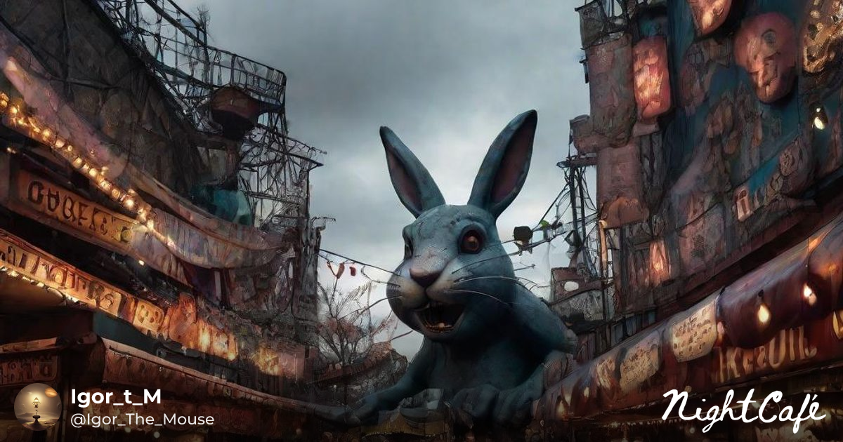 Grotesque Rabbit in Gloomy Apocalyptic Park - AI Art