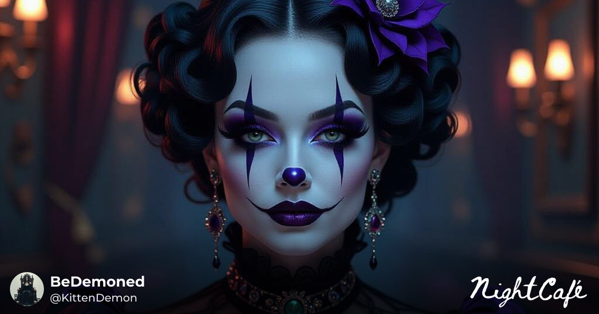 Gothic Clown Woman in Dark Baroque Setting - AI Art
