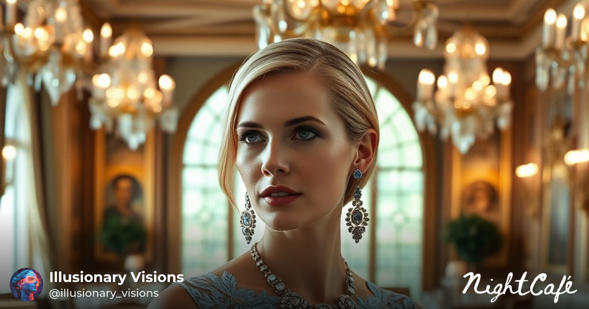 Elegant Woman in Opulent Tea Room Setting, Inspire... - AI Art