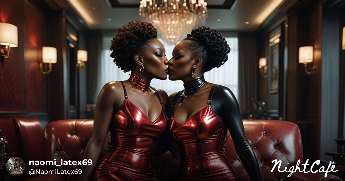 Ebony Goddesses in Red Metallic Latex, Kissing in ... - AI Art