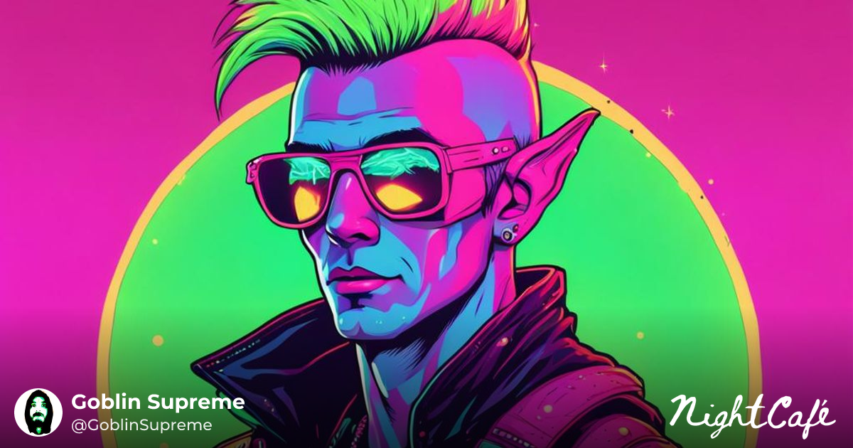 Ancients Ganger - Male Punk Elf in Synthwave Neon Retro Styl...