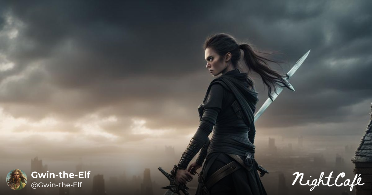 A ninja - Female Ninja with Throwing Star, Digital Matte Pai...