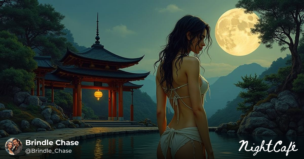 Moonlit bath - Serene Moonlit Bath at Shinto Shrine