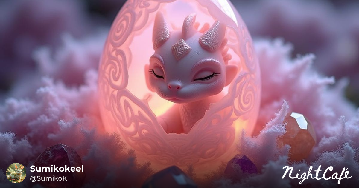 Whimsical Rose Quartz Dragon's Egg with Newborn - AI Art