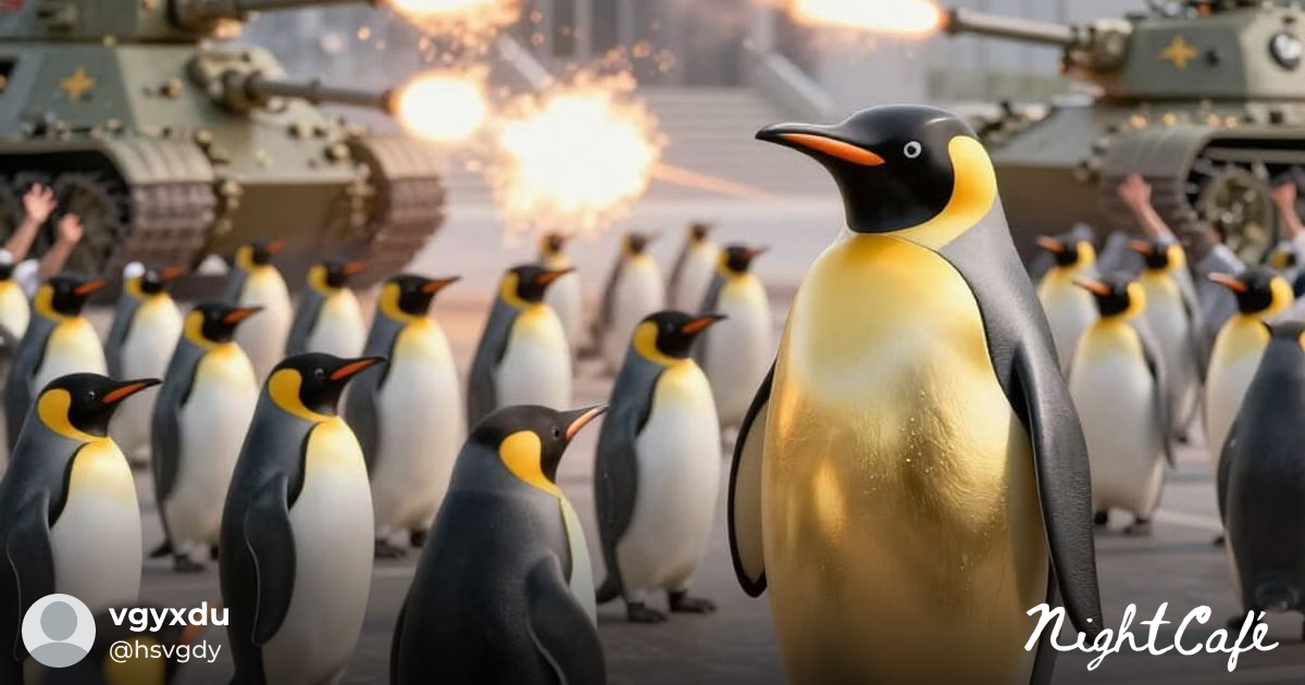 Golden Penguin Army Overwhelms Military HQ in Chao... - AI Art