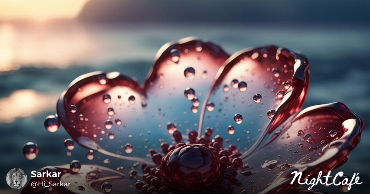 Maroon glass flower with drops of water