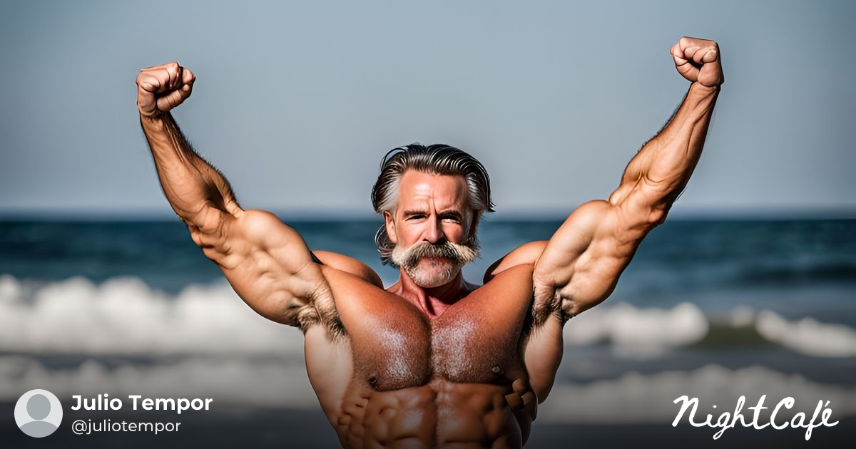 Muscular Bodybuilder with Metallic Briefs Posing - AI Art