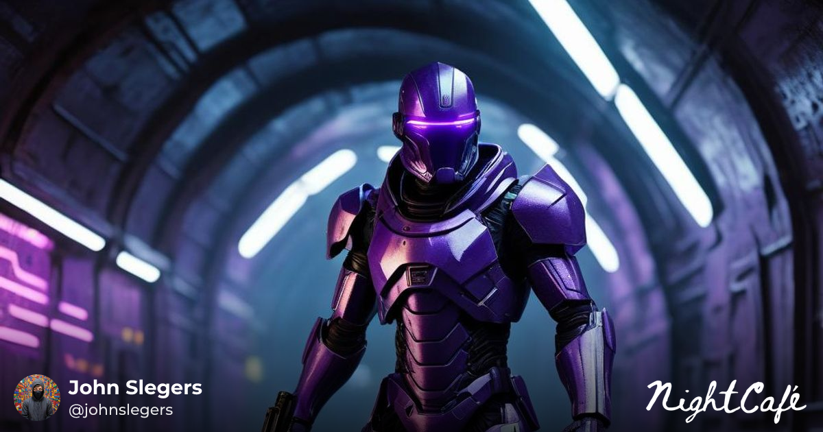 Futuristic Purple Stealth Droid in Industrial Corr... - AI Art