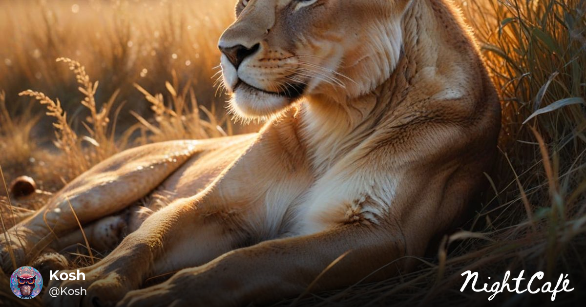 Lioness in Golden Light: Watercolor and Geometry - AI Art