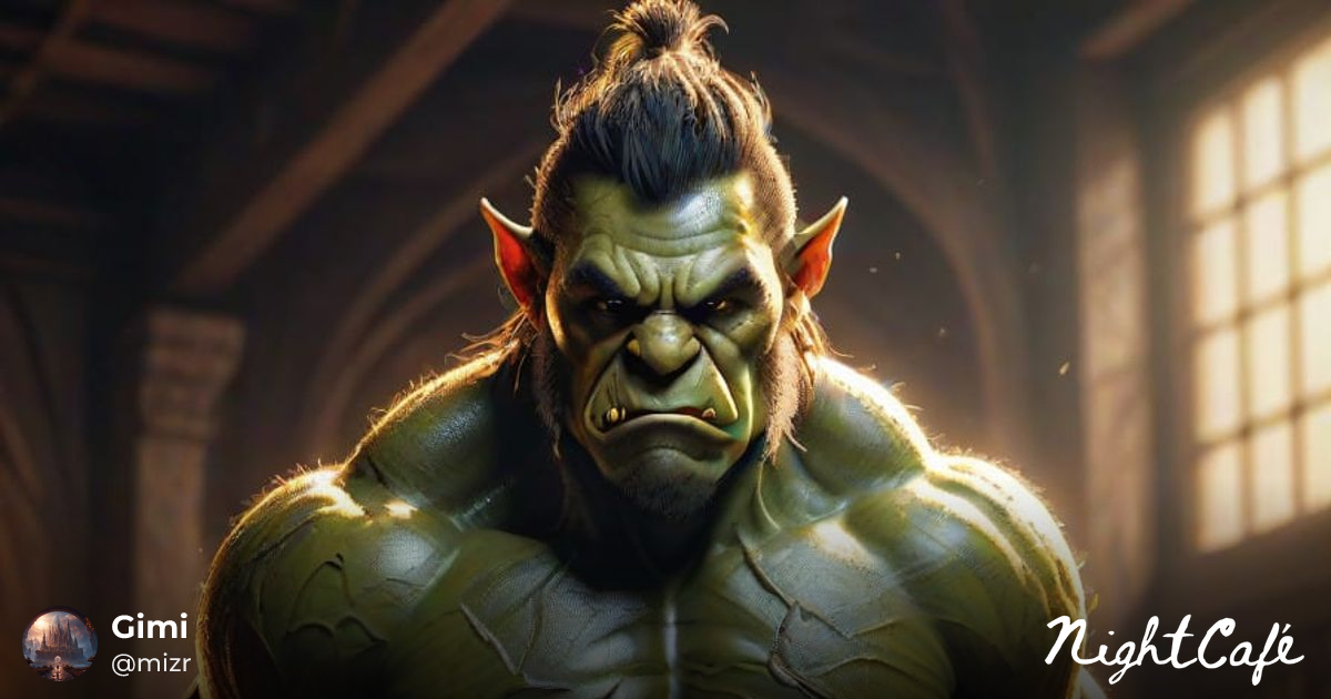 A muscular orc in home