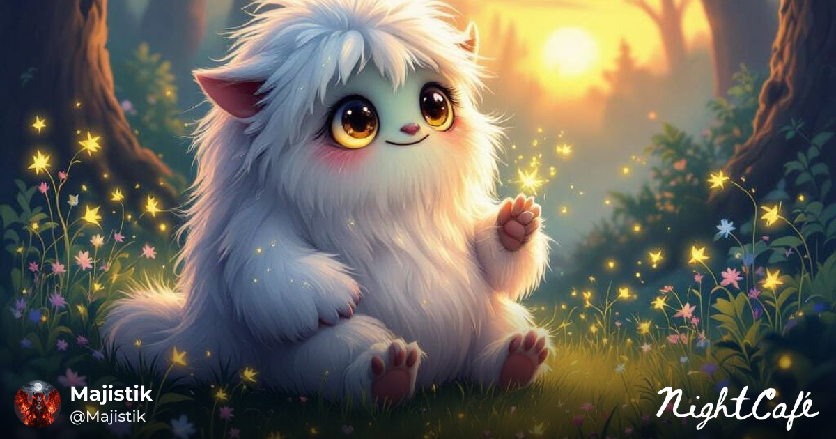 Enchanted Forest Monster Watching Fireflies at Sun... - AI Art