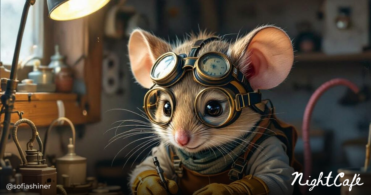 Mouse Inventor in Garage Workshop, Whimsical Reali... - AI Art