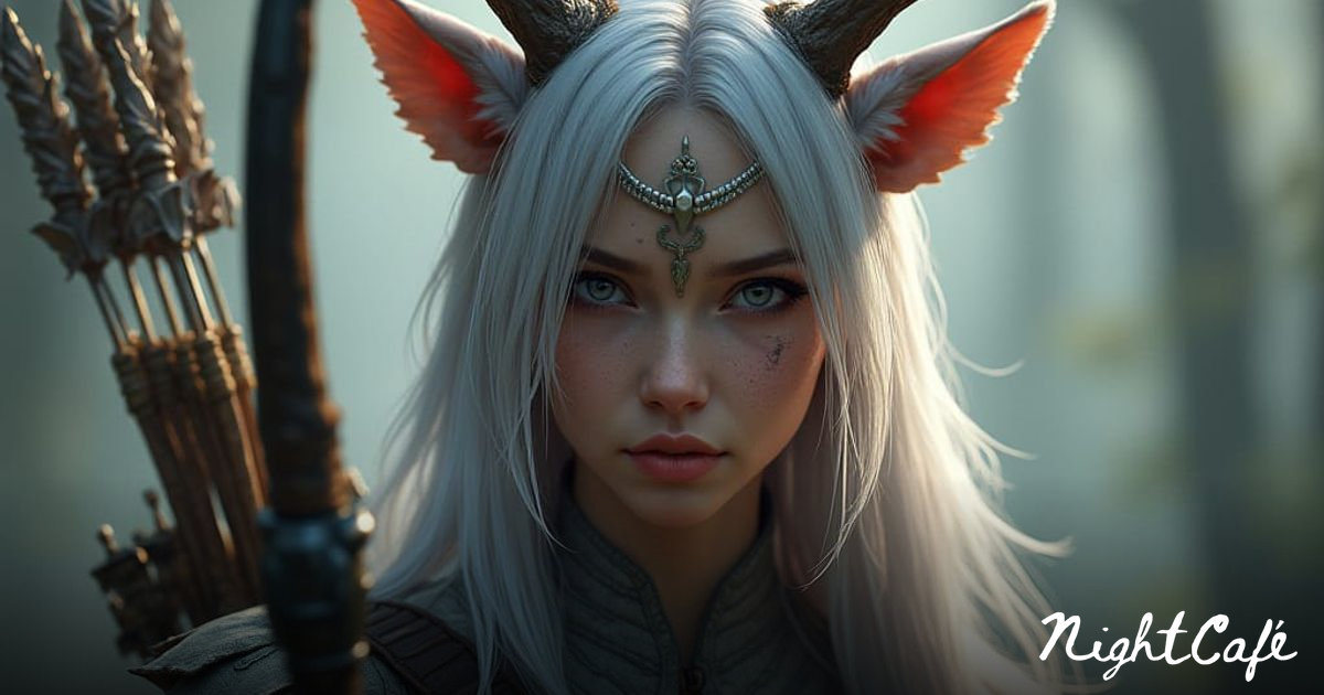 Faun Ranger with Silver Hair in Fantasy Art - AI Art