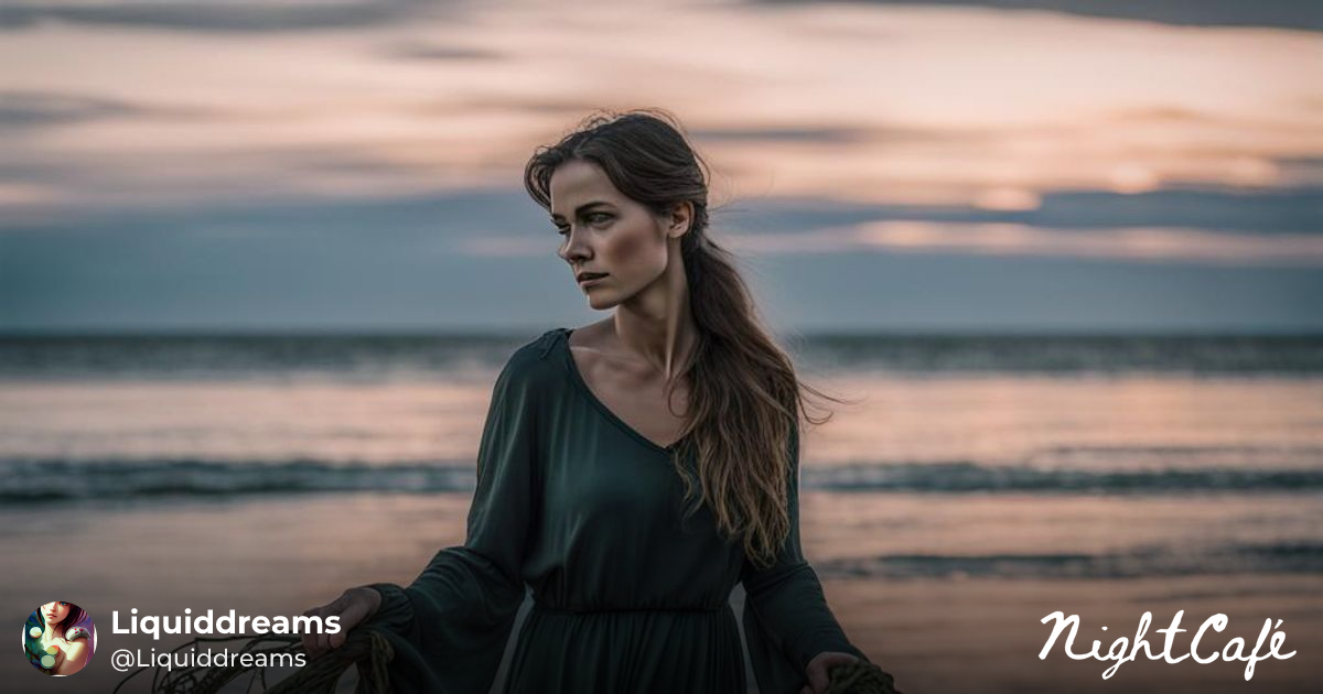 Coastal Druid Woman Foraging at Twilight - AI Art