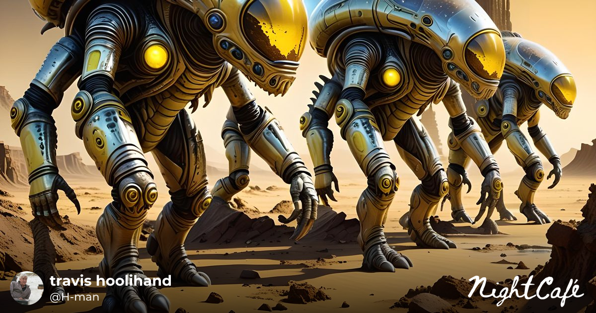 Translucent Alien Monsters in Desert Ruins: Photor... - AI Art