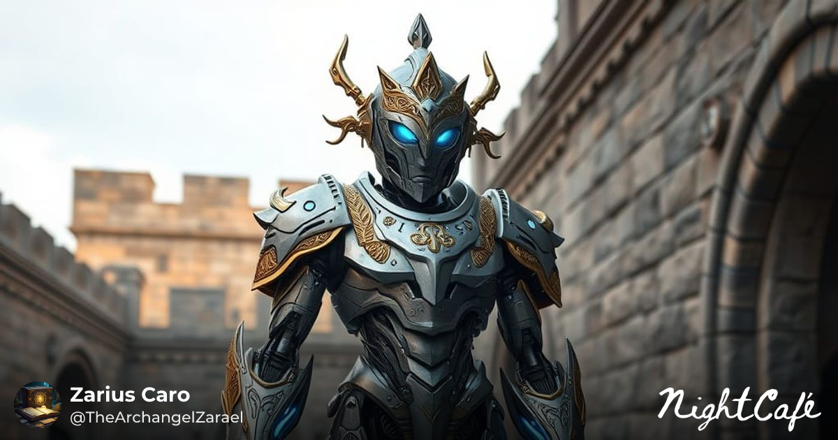 Dwemer Automaton with Golden Filigree and Blue Run... - AI Art