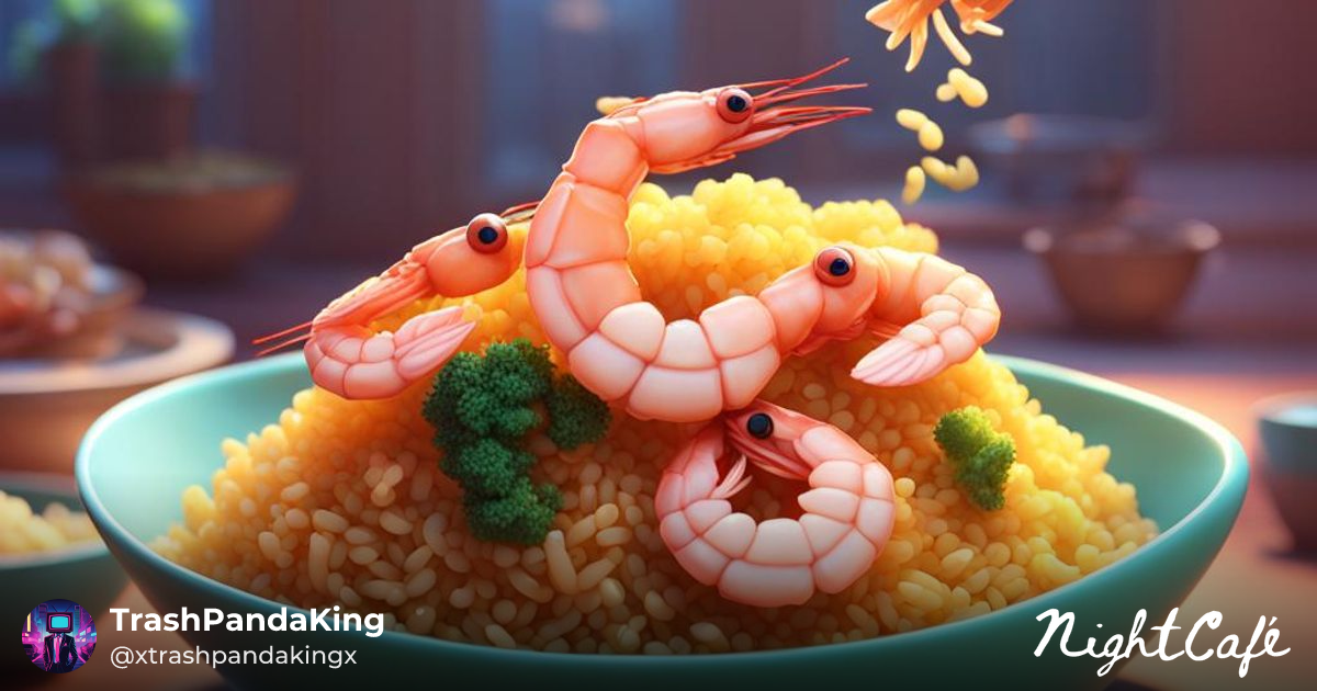 Shrimp Chef Cooking Fried Rice: Pixar Style - AI Art