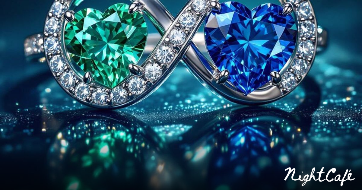 Emerald and Sapphire Heart Infinity Symbol Jewelry - AI Art