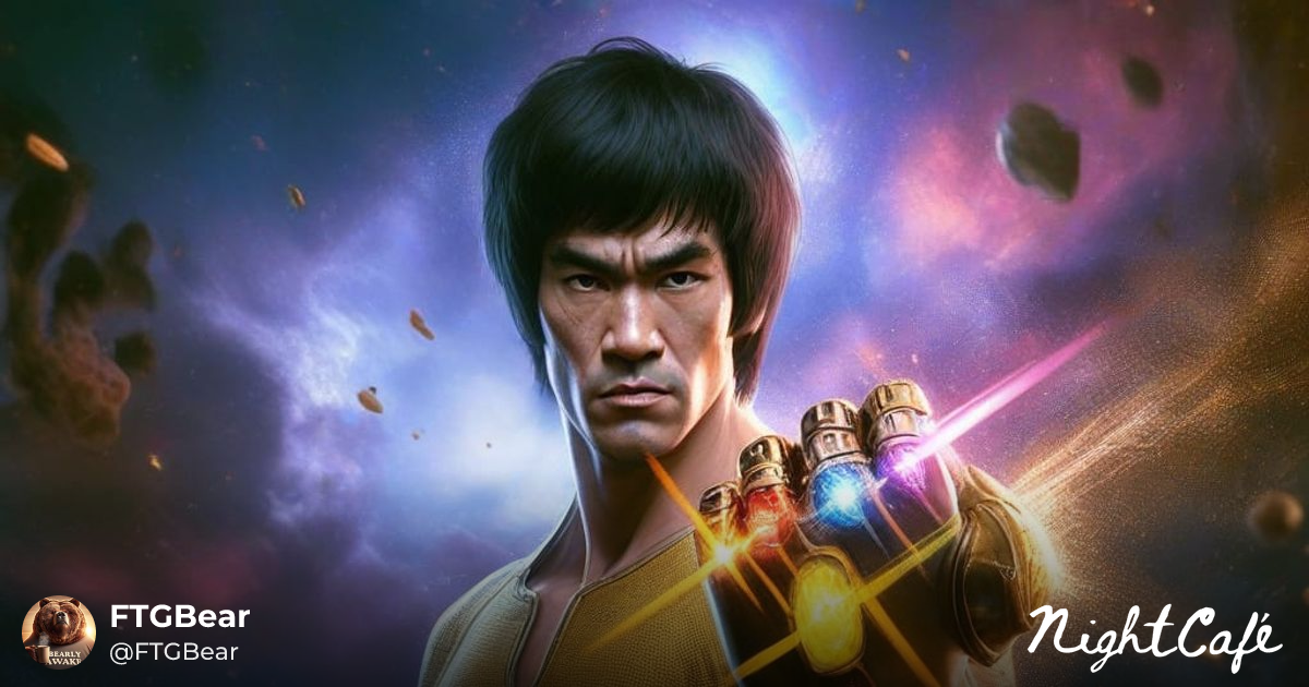 Bruce Lee with Infinity Gauntlet in Galactic Darkn... - AI Art