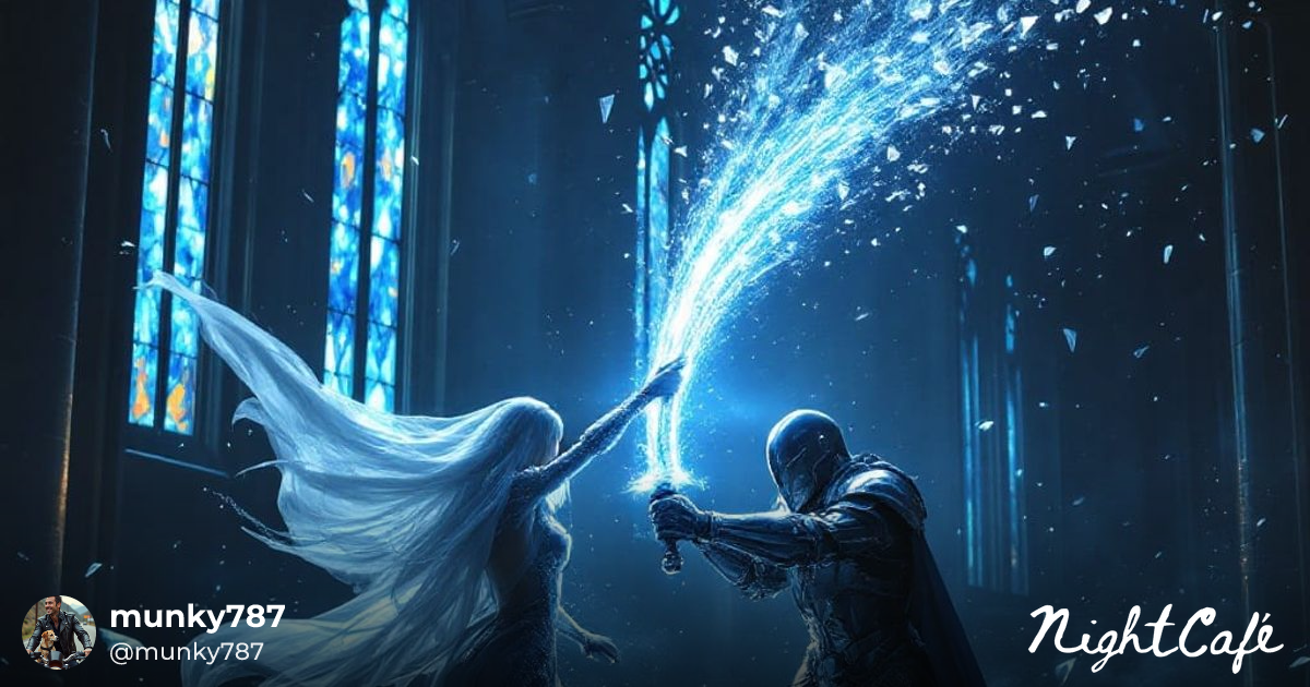 Ethereal Knight in Silver-Blue Armor Dances with F... - AI Art