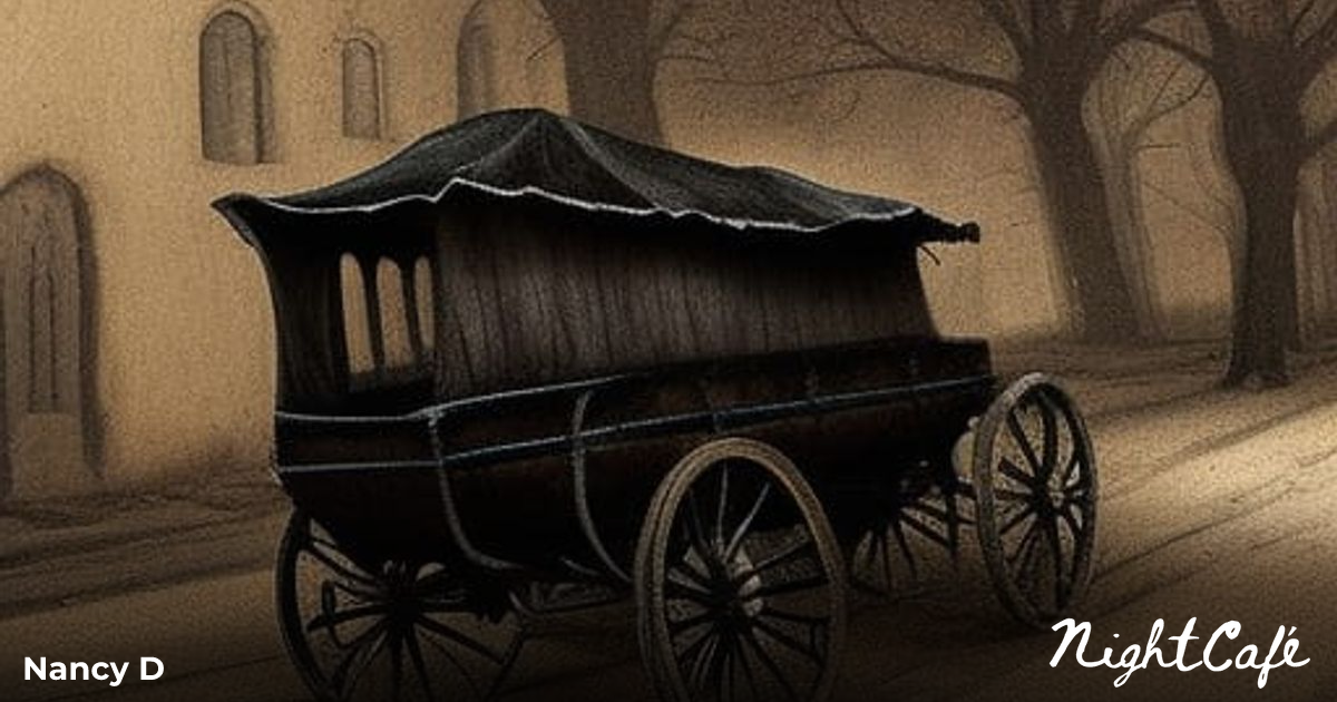 Gothic Covered Wagon on Dark Cobblestone Road - AI Art