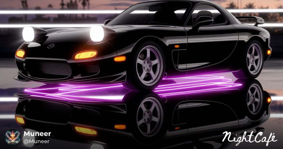 Cyberpunk Mazda RX7 in Dramatic Neon Lighting - AI Art