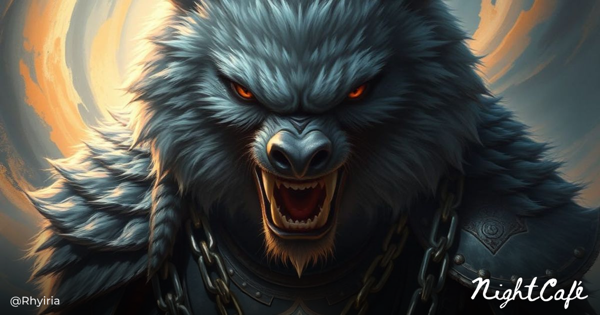 The face of a female Barbarian BugBear with Gray Moose Antlers, silver ...