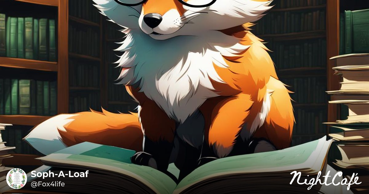 Cute nerdy fox pup - Nerdy Fox Pup in Magical Library Settin...