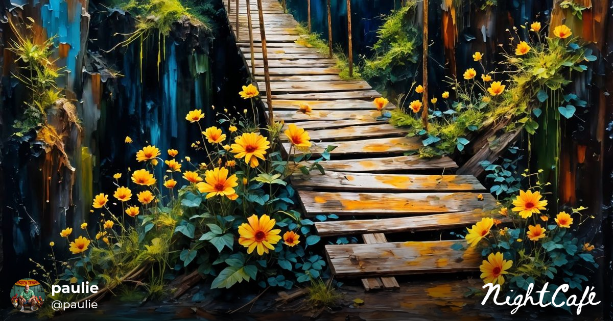 Cross It If You Dare - Ravine Bridge in Vibrant Neo-Expressi...