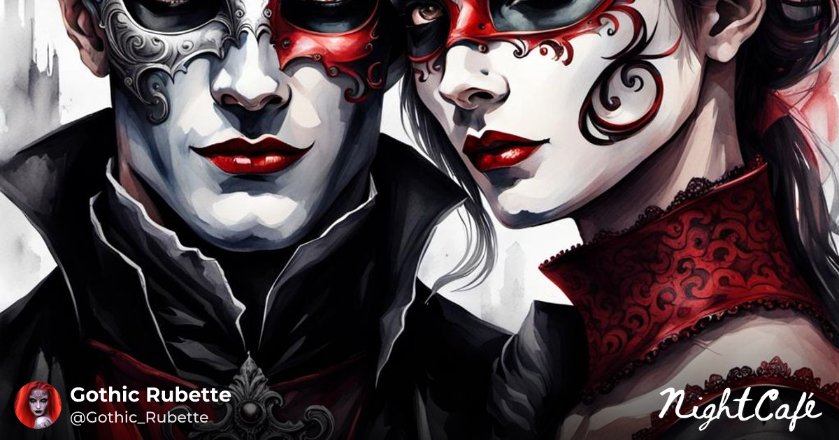 Masquerade - Gothic Vampire Masquerade in Venice, Aquarelle...