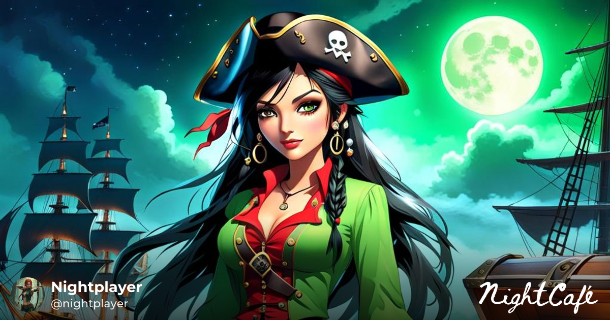 Ethereal Pirate Girl Surrounded by Treasure, Fanta... - AI Art