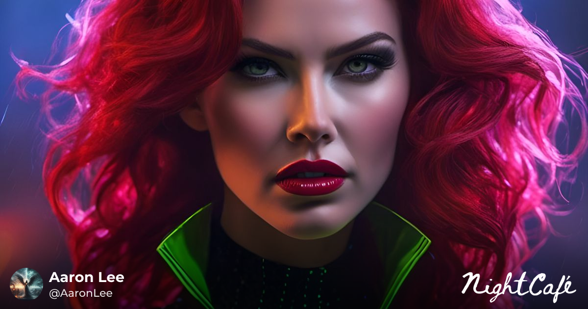 Miss Poison - Photorealistic Black Widow Portrait in Neon Gr...