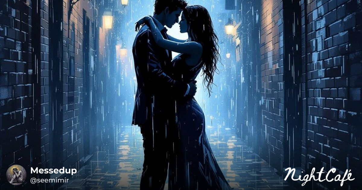 ink wash uniion - Couple Embracing in Indigo Alley, Ink Was...