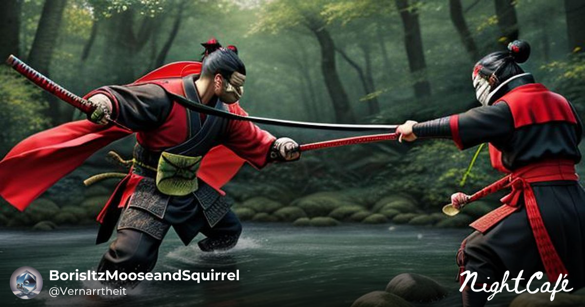 detailed 4k ninja tortoise samurai battle red maple forest stream ...