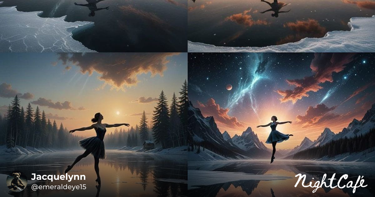 Sky Island with Icy Lake and Figure Skater - AI Art