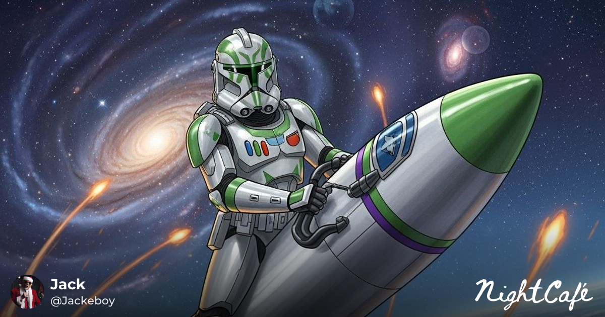 Clone Trooper on Buzz Lightyear Rocket in Sci-Fi S... - AI Art