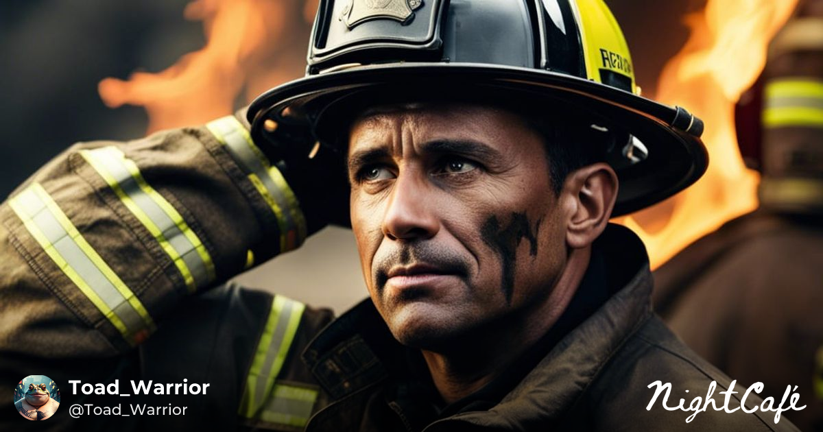 Firefighter Outtake #3 - Exhausted Firefighter in Burning Su...