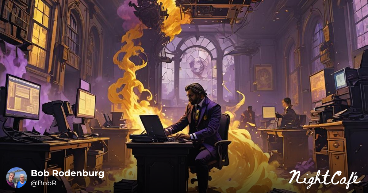 Office Rage: Printer Malfunction in Dark Fantasy A... - AI Art