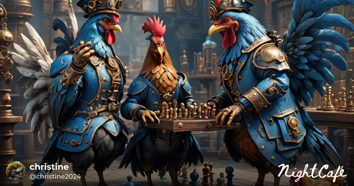 let´s play! - Steampunk Chicken Chess Match in Vibrant Color...