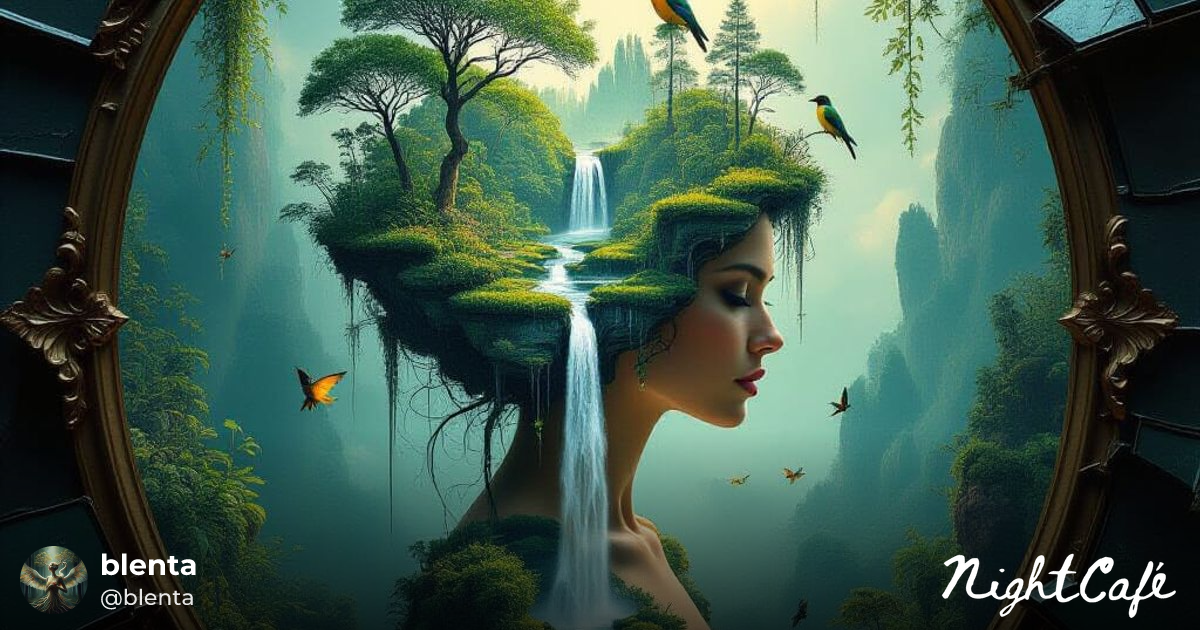 Rainforest Hair Surreal Collage in Dreamlike Style - AI Art
