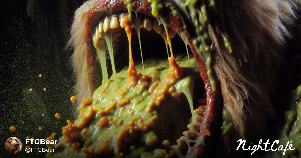 Comical Horror: Obese Monster Vomiting Slime in Da... - AI Art