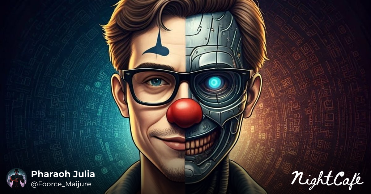 Cyborg Clown Spy in Hypnotic Pencil Sketch - AI Art