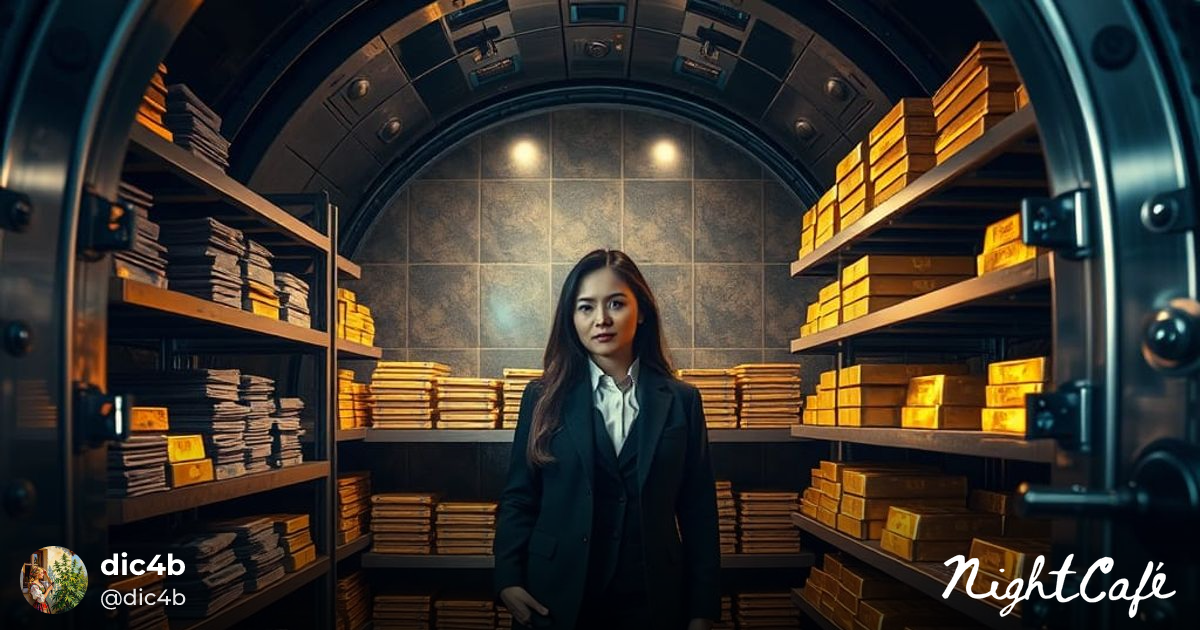 Woman in Vault Surrounded by Gold, in Cyberpunk St... - AI Art