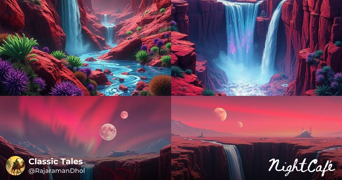 Waterfall in Mars - Martian Waterfall with Aurora and Alien ...