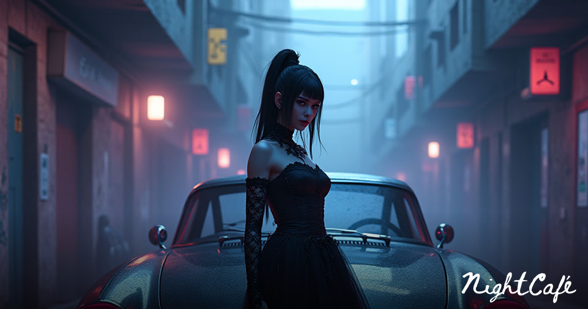 goth girl in front a custom car - Goth Girl in Front of Cybe...
